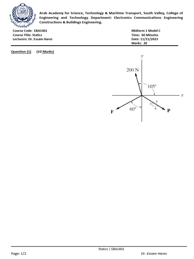 Statics - Midterm 1 (C) | PDF
