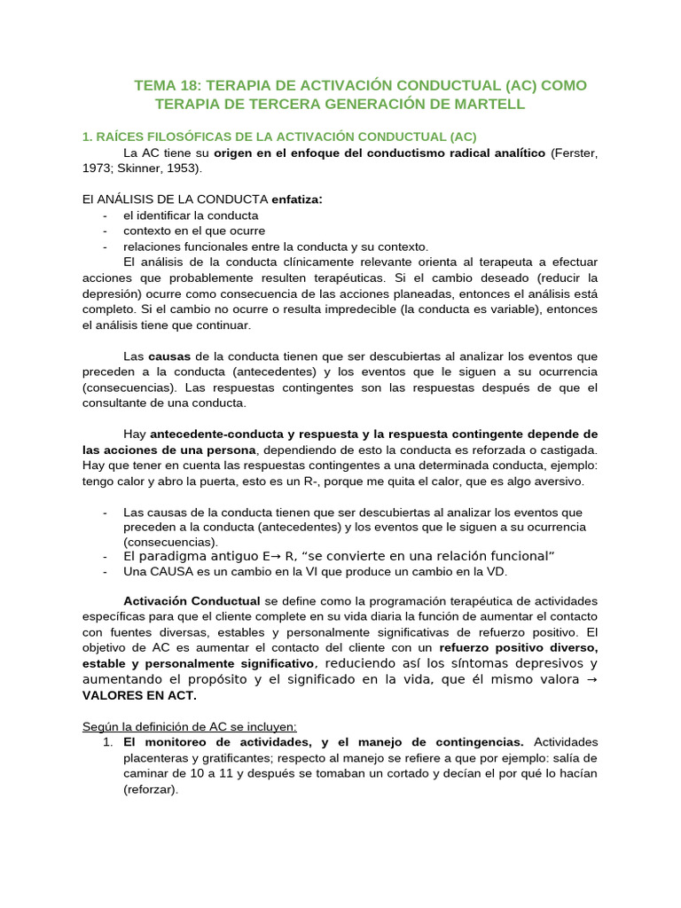 Terapia de Activación Conductual: Enfoque y Beneficios | PDF | Terapia ...