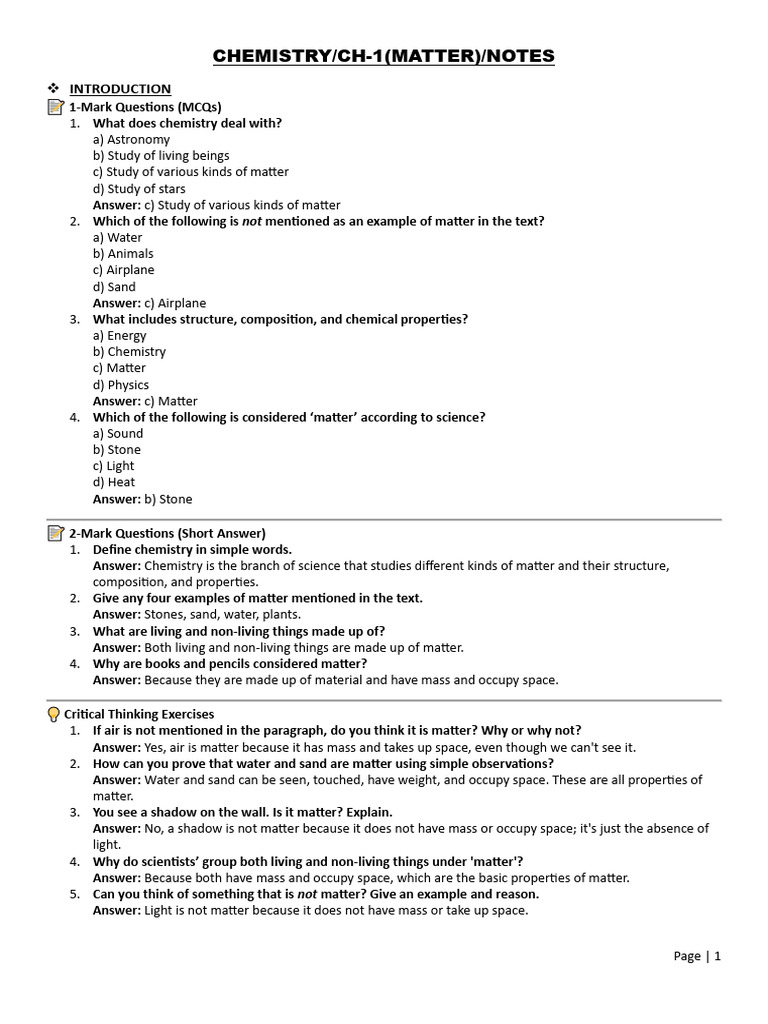 Chemistry Notes on Matter and Its Properties | PDF | Gases | Liquids
