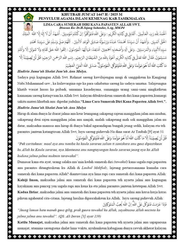 73a.khutbah Jum'at. Opat Cara Semerah Diri Kana Papasten Allah SWT | PDF