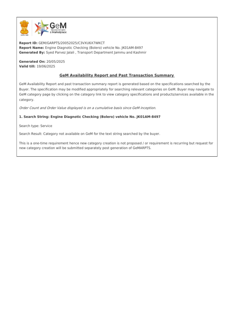 GeM Availability Report: Engine Diagnostic | PDF