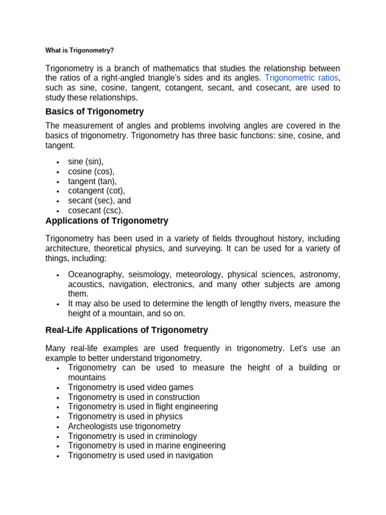 Yoshith Class 11 Project Work On Application of Trigonometry | PDF