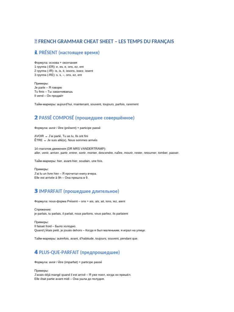 French Tenses CheatSheet MINI | PDF