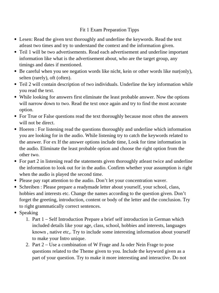 Fit 1 Exam Preparation Tipps | PDF | Communication | Human Communication