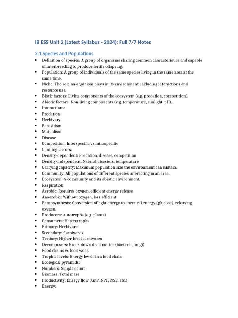 IB ESS Unit 2 Notes Formatted 2 | PDF | Ecosystem | Food Web