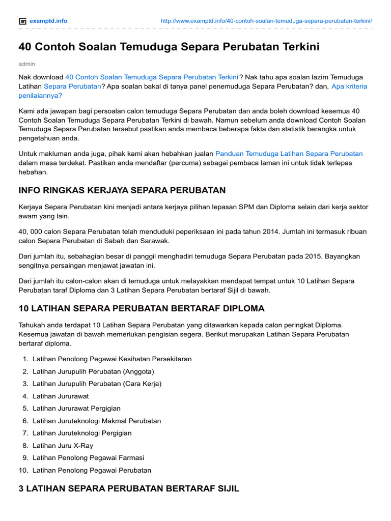 Contoh Resume Temuduga Separa Perubatan | PDF