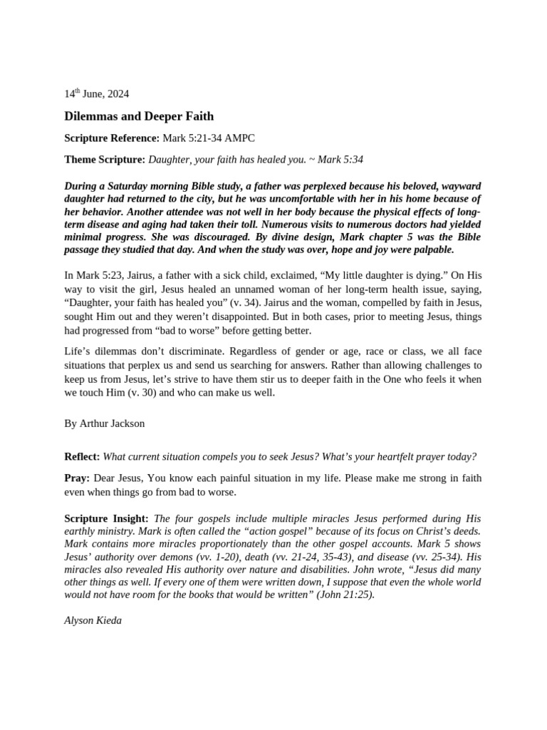 Dilemmas and Deeper Faith | PDF