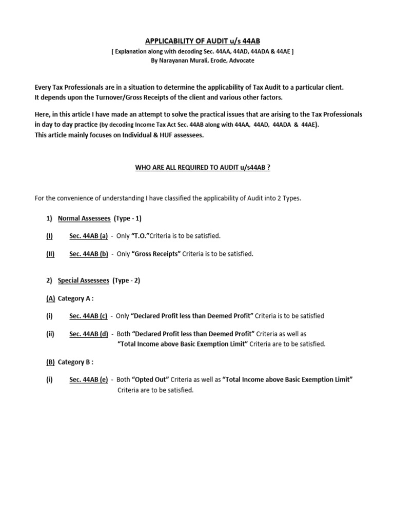 Audit Applicability (Adv. N. Murali, Erode) | PDF | Tax Exemption | Taxes