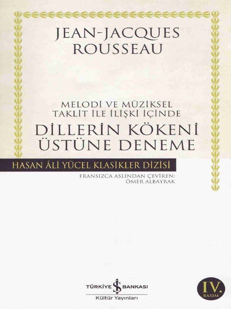 Jean Jacques Rousseau Dillerin Kökeni Üstüne Bir Deneme (İş Bankası ...