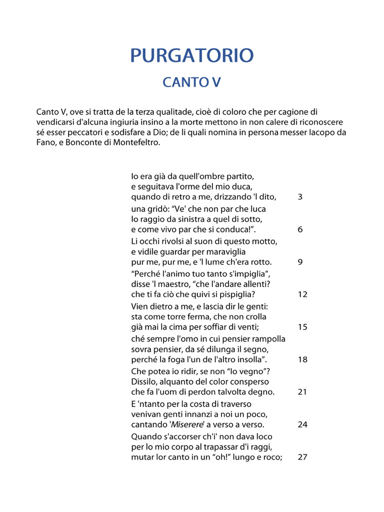 Purgatorio 5 Testo Del Canto | PDF