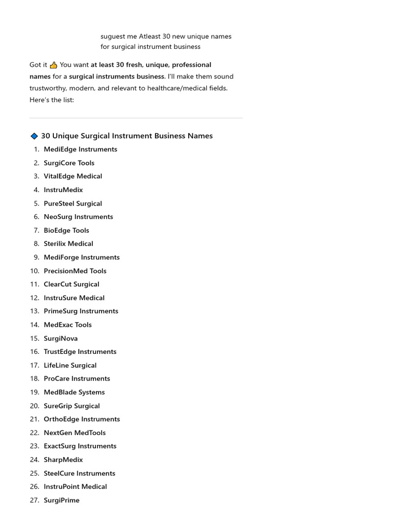 Unique Names for Surgical Instrument Brands | PDF | Typography | Typefaces