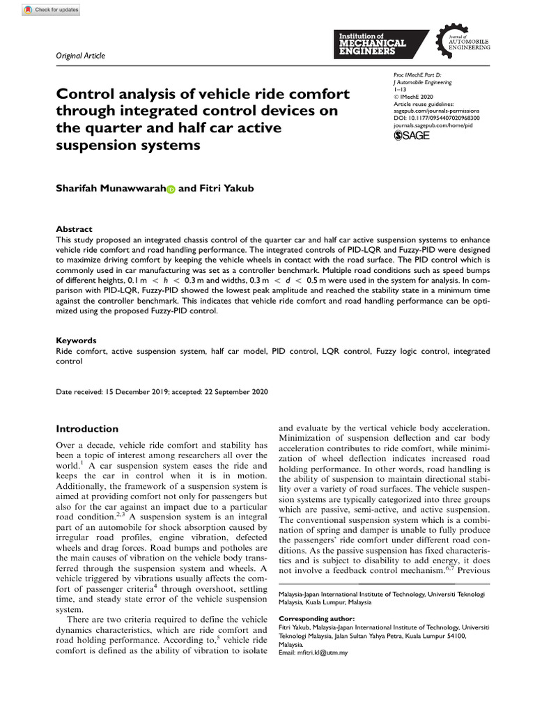 Fuzzy-PID Control for Vehicle Ride Comfort | PDF | Control Theory ...