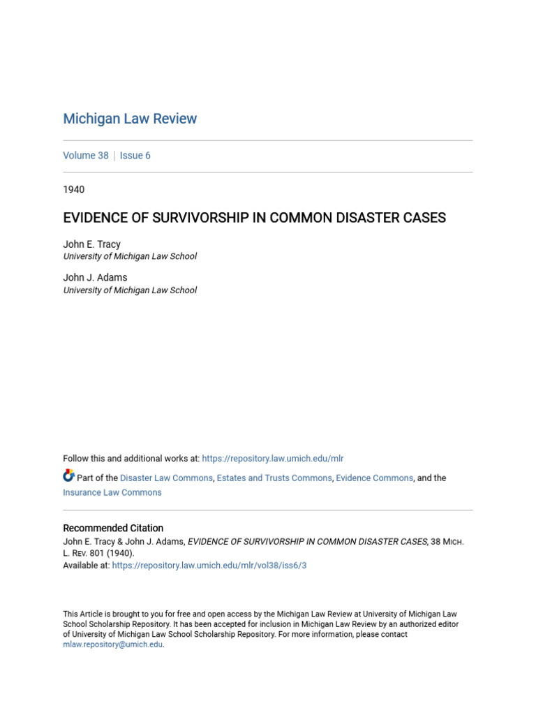 Evidence of Survivorship in Common Disaster Cases | PDF | Burden Of ...