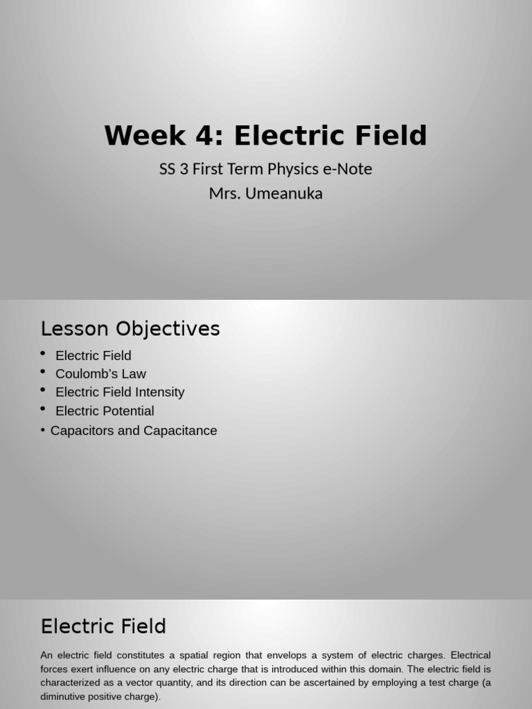 C2ea55ae Week 4 SS 3 Electric Field | PDF | Capacitor | Capacitance
