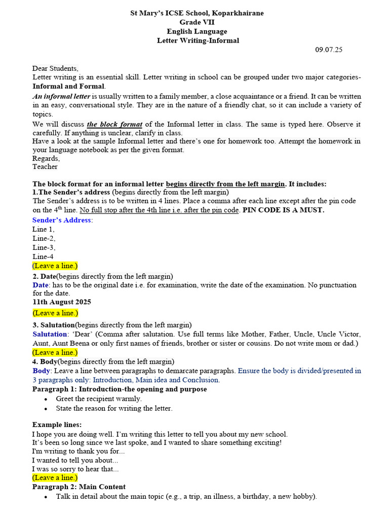 Informal Letter Writing Guide | PDF