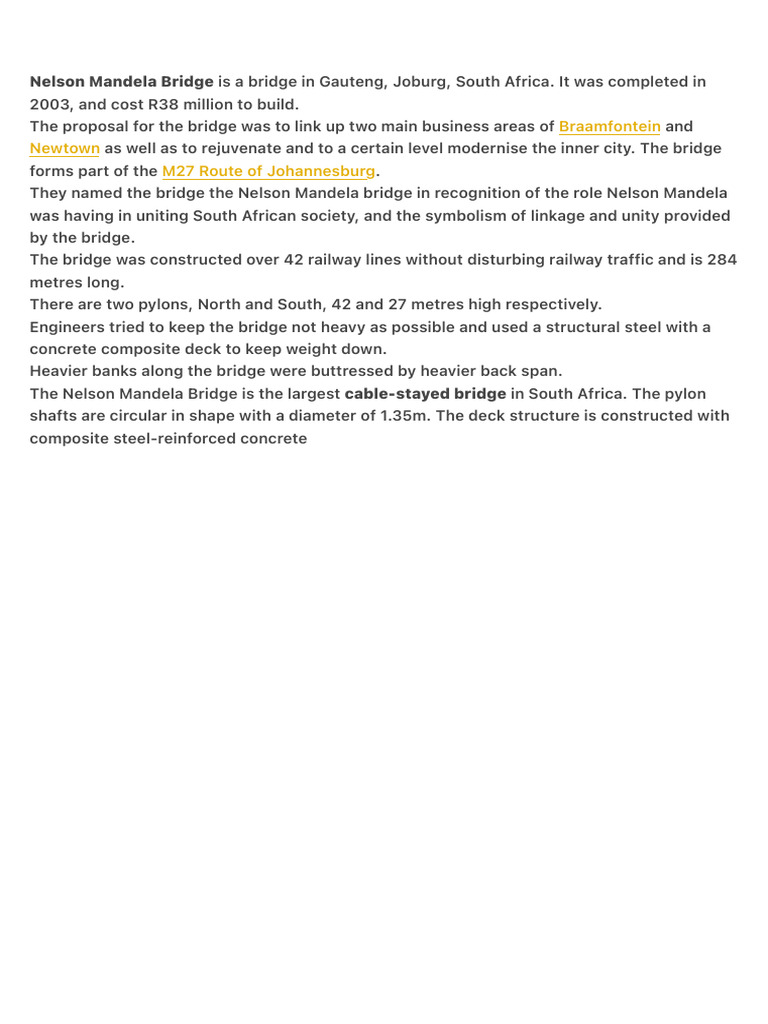 Nelson Mandela Bridge Is A Bridge in Gauteng, Joburg, South Africa | PDF