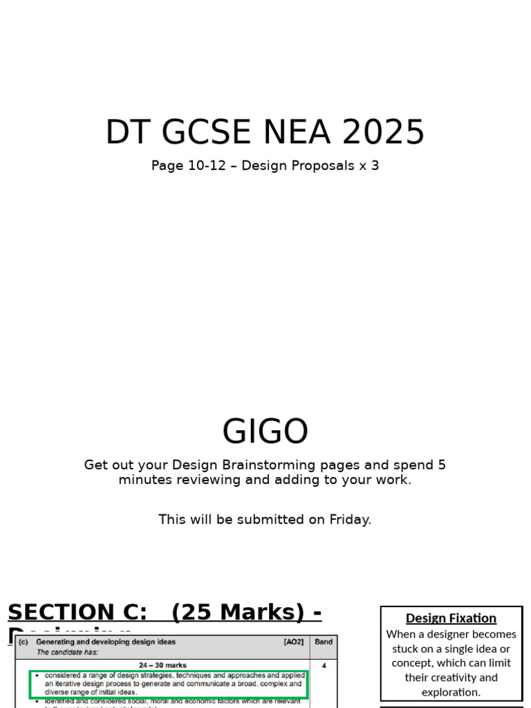 DT GCSE NEA 2025: Design Proposals Guide | PDF | Drawing | Brainstorming