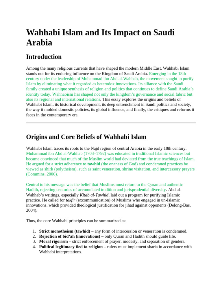Wahhabism's Influence on Saudi Arabia | PDF | Wahhabism | Saudi Arabia