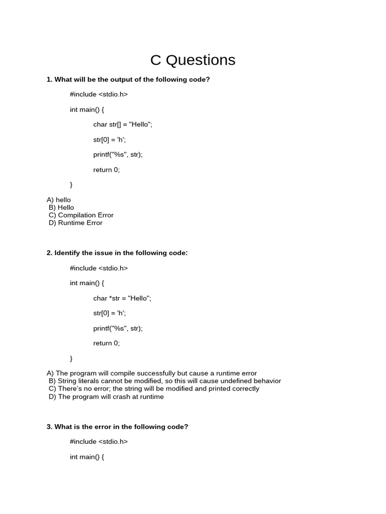 C Questions | PDF | Computer Science | Computer Programming