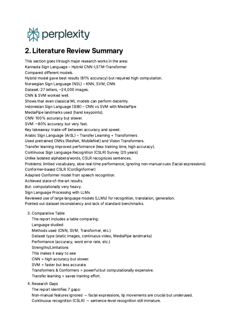 Literature Review Summary - This Section Goes THR | PDF | Sign Language ...