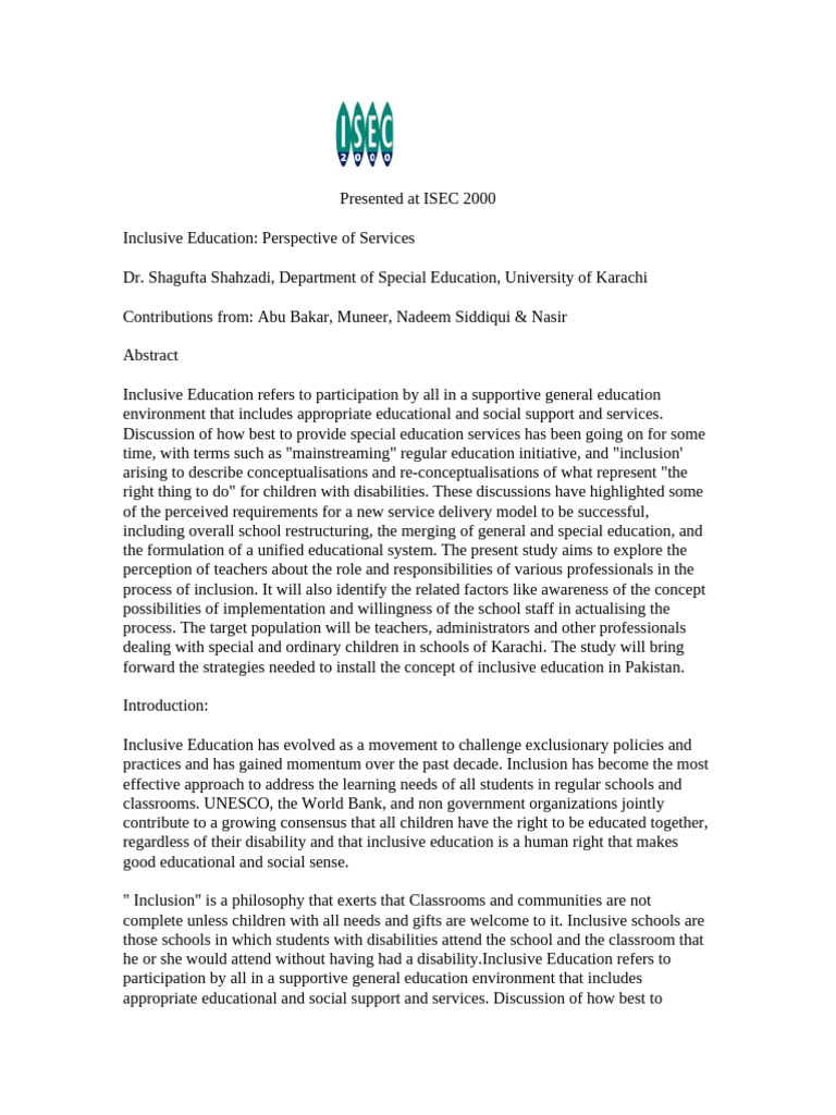 Definition of Inclusive Education | PDF | Inclusion (Education ...