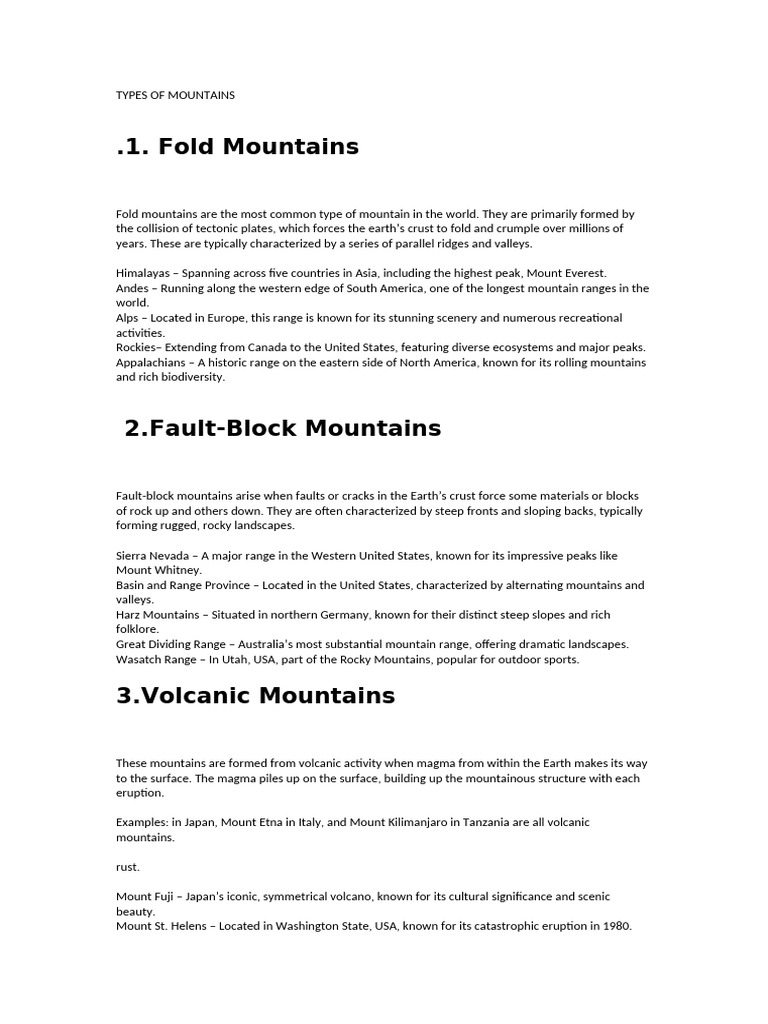 Types of Mountains | PDF
