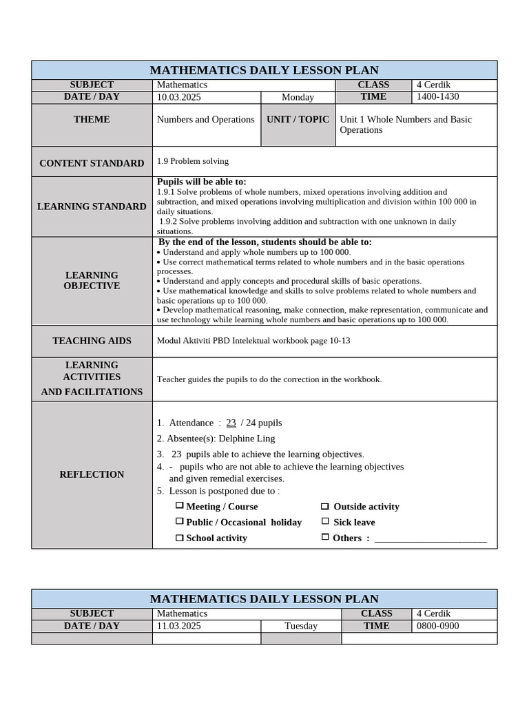 4 Cerdik Daily Lesson Plan Week 4 | PDF | Lesson Plan | Mathematics