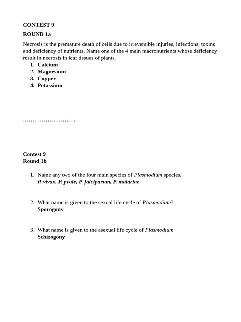 Biology Contest 9 | PDF