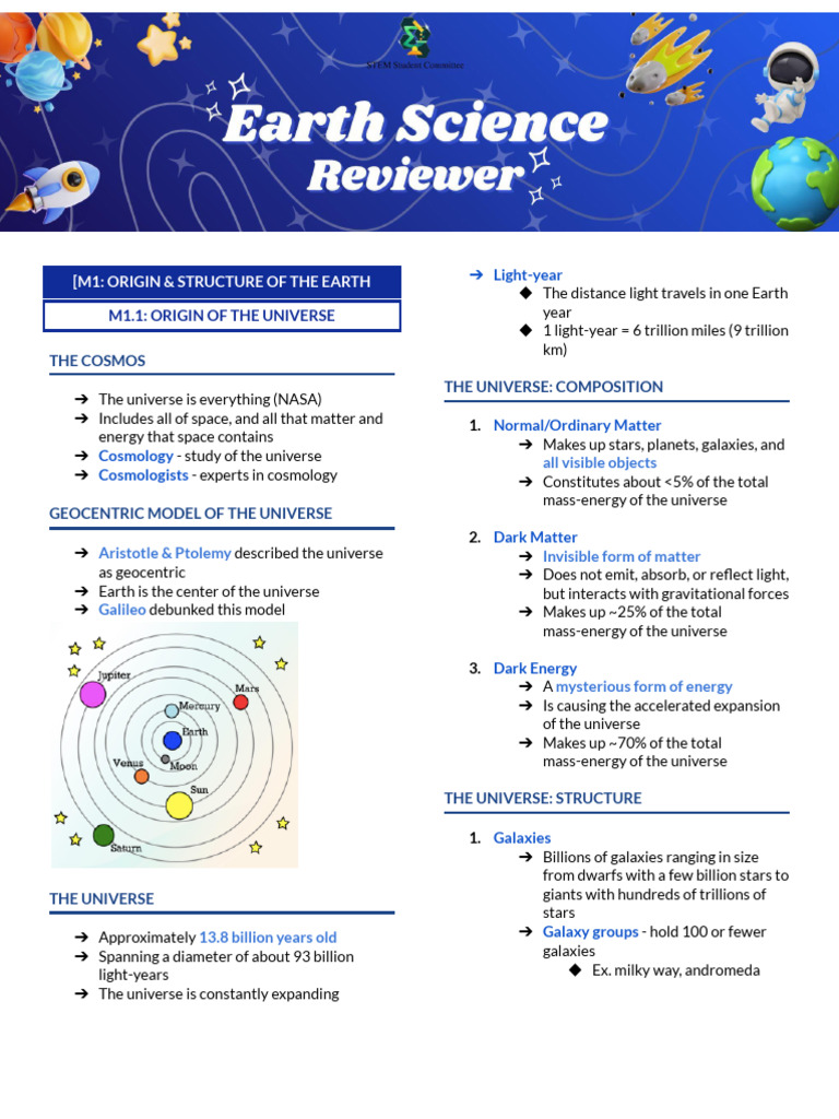 GRADE 12 - Earth Science Review | PDF | Universe | Physical Cosmology