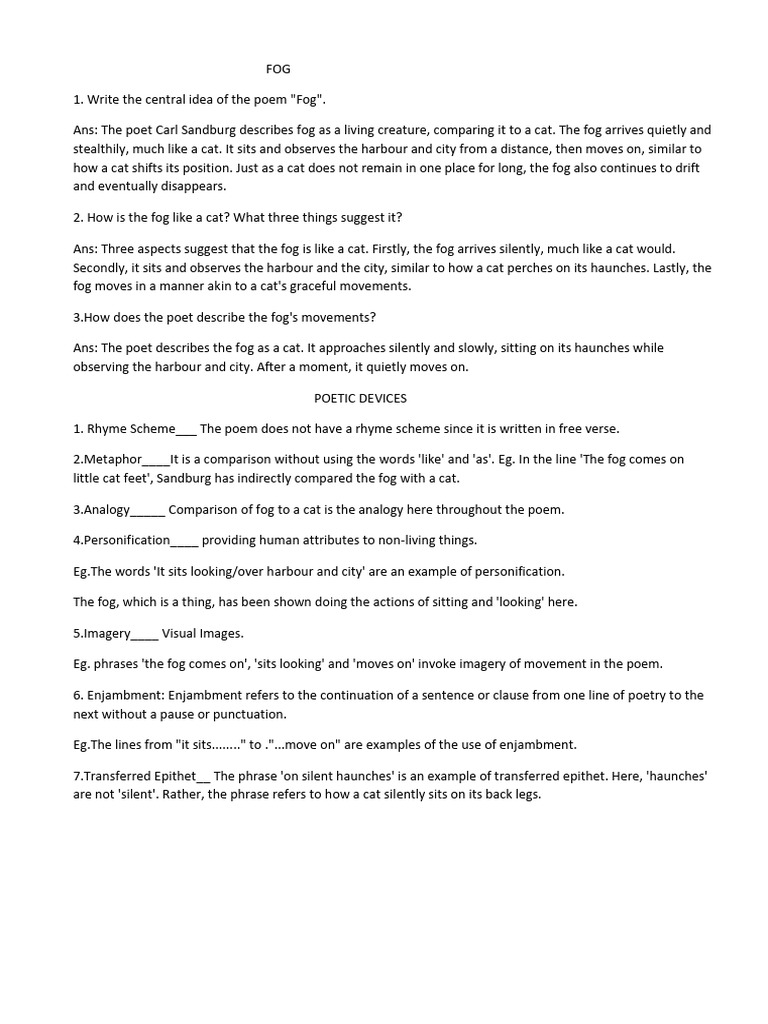 Poem Fog CL 10 | PDF