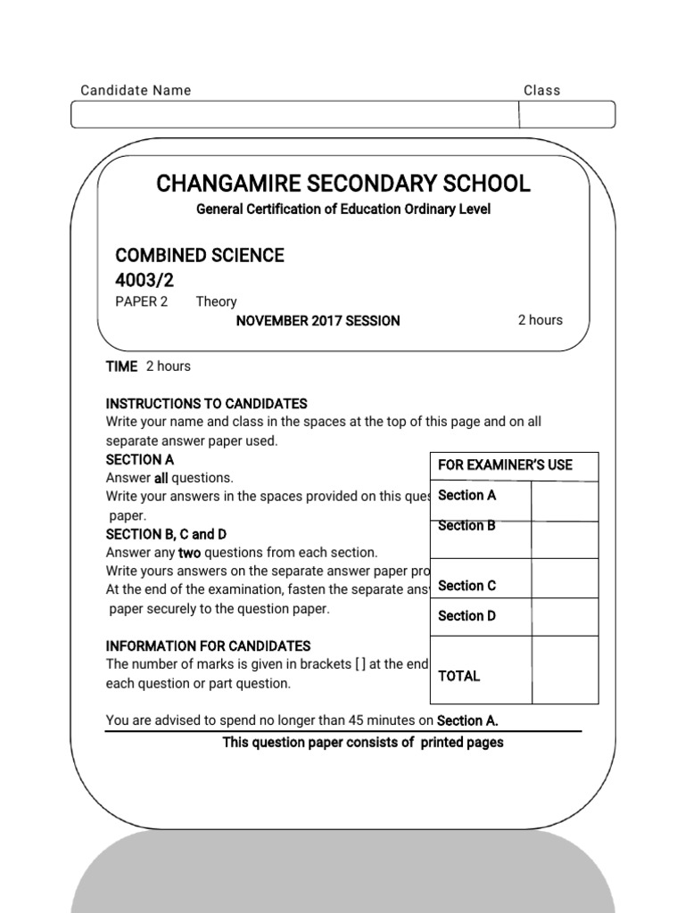 Combined Science Revision Test | PDF