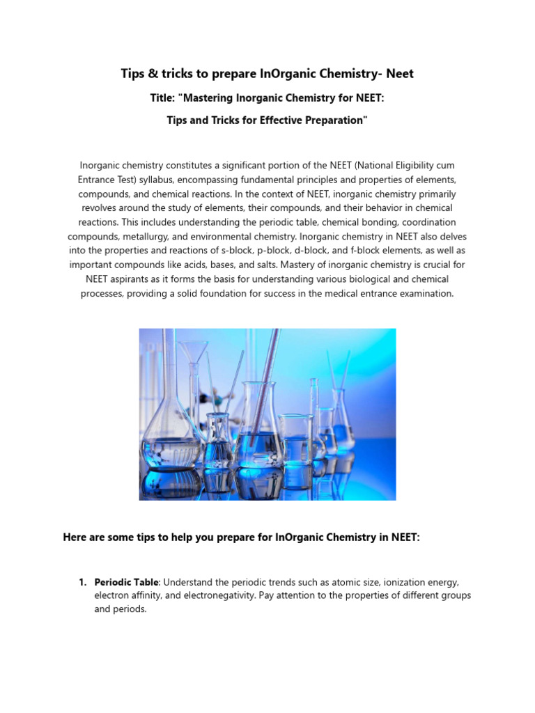 Inorganic Chemistry Tips for NEET Success | PDF | Chemistry | Inorganic ...