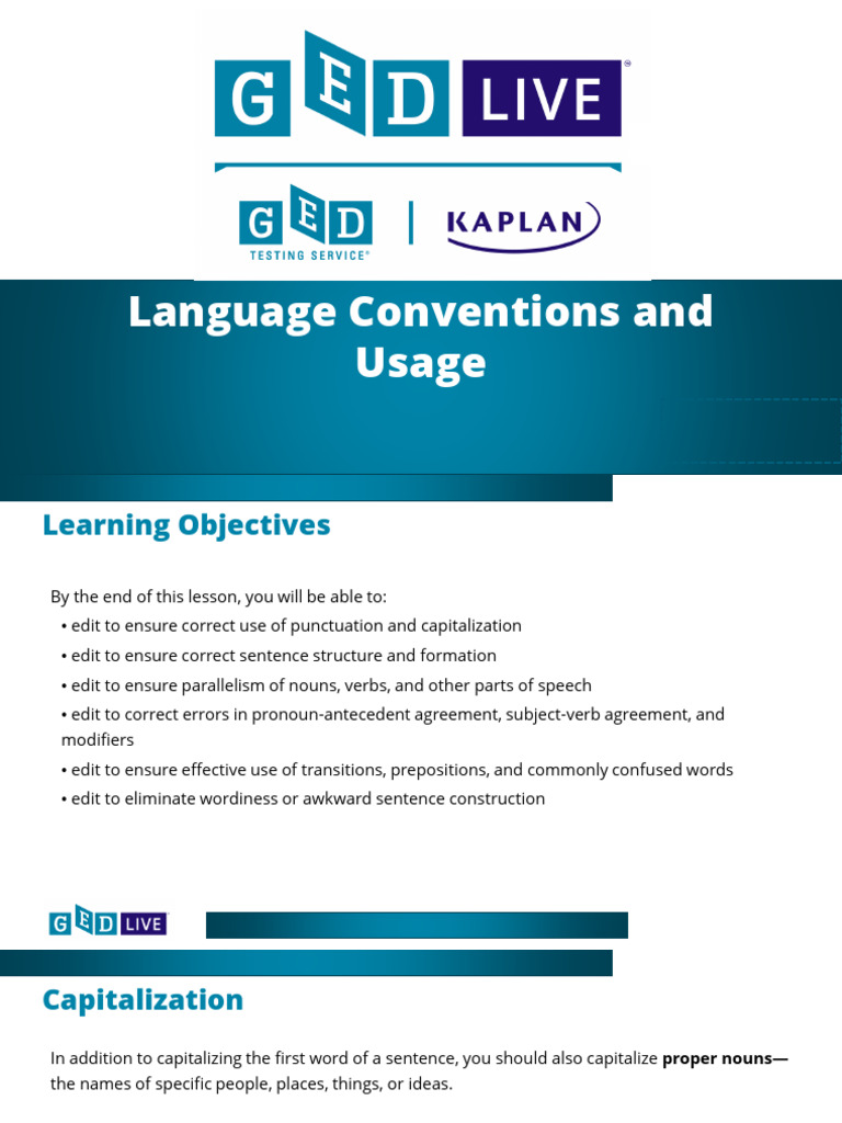 GED - RLA - Conventions and Usage | PDF | Adjective | Adverb