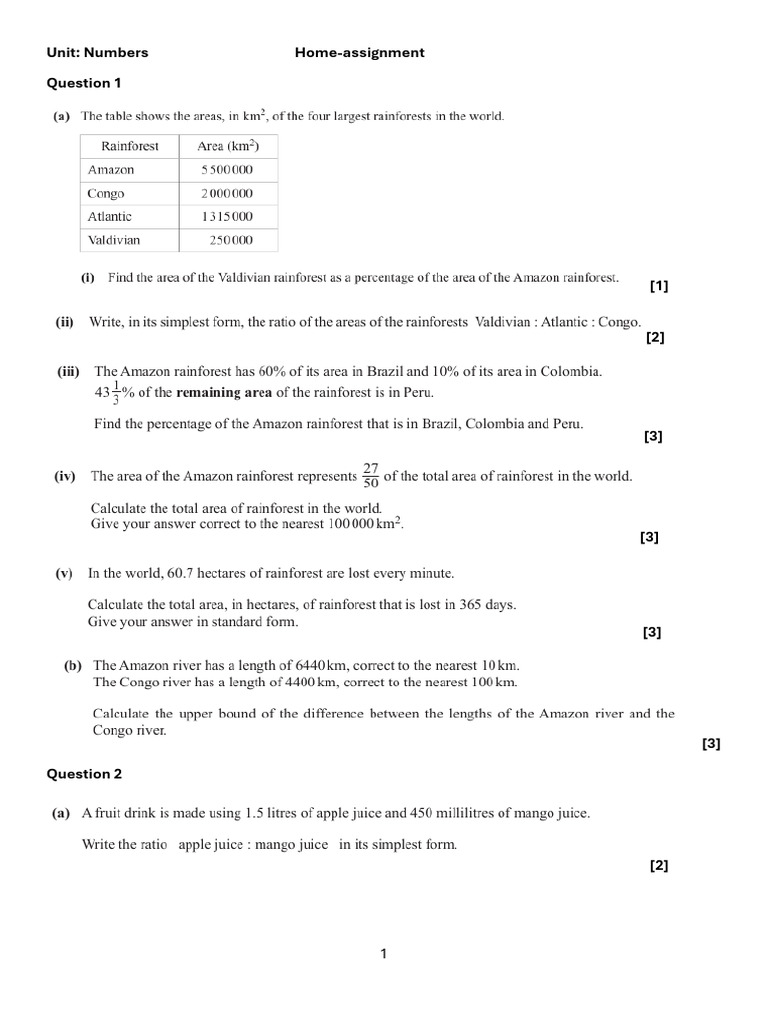 Home Assignment: Numbers Unit Questions | PDF
