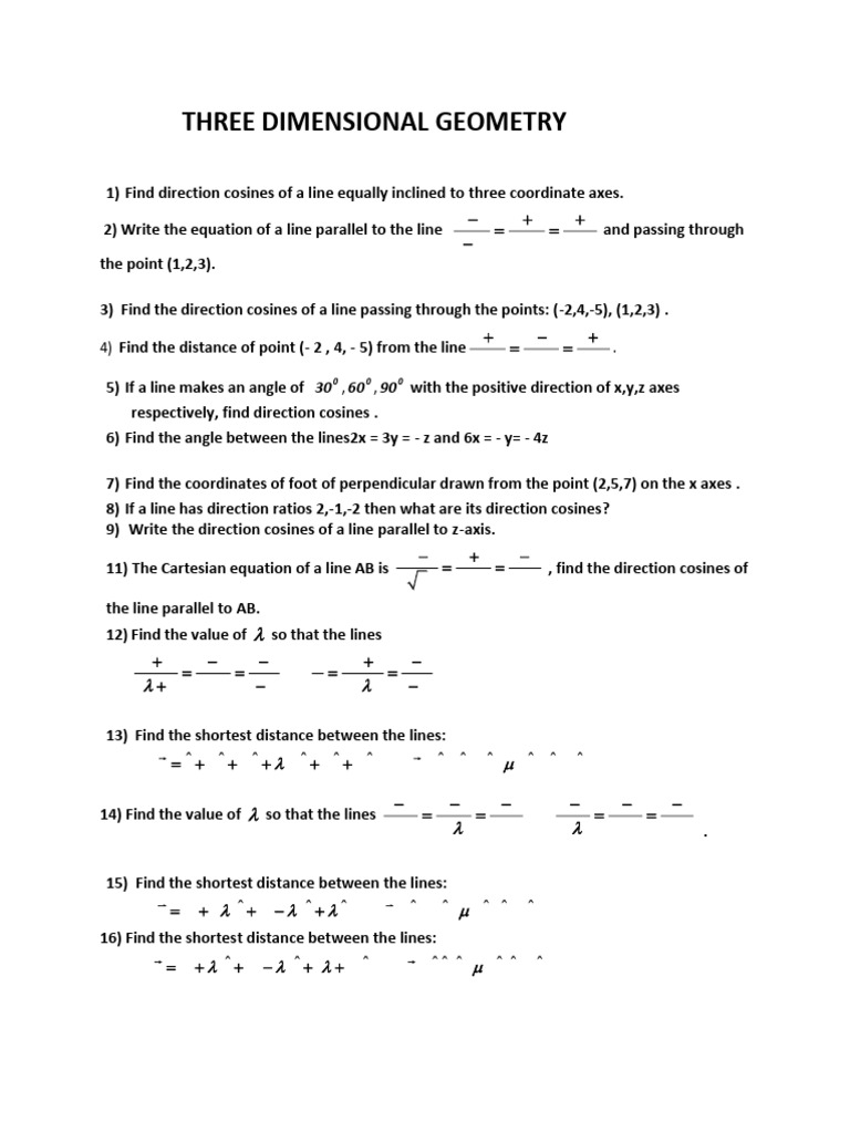 Three Dimensional Geometry | PDF | Line (Geometry) | Cartesian ...