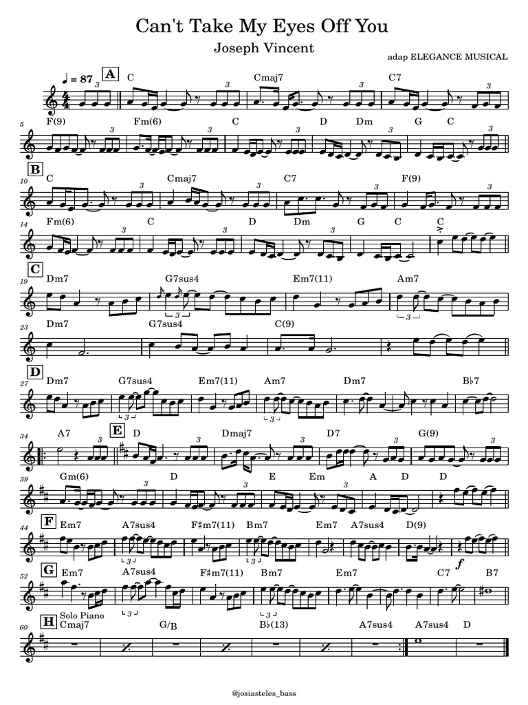 "Piano Sheet Music: Can't Take My Eyes Off You" | PDF