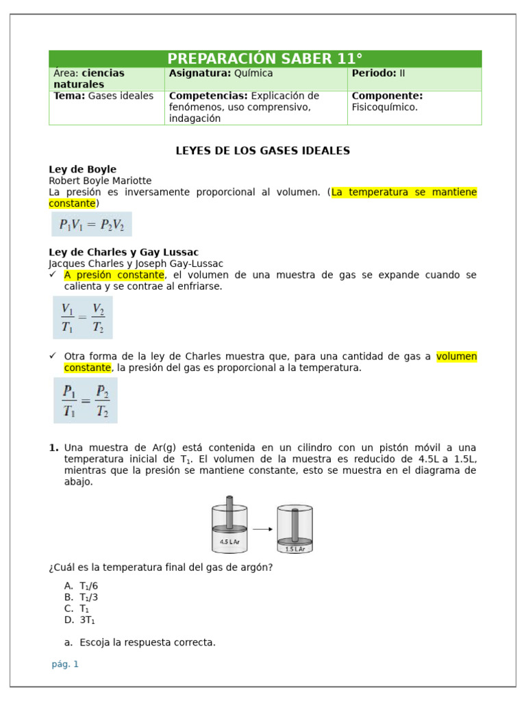 Leyes de Gases Ideales en Química | PDF | Gases | Química