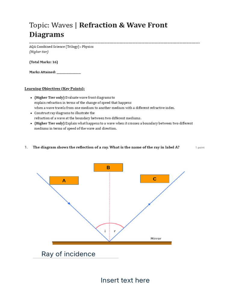 AQA Physics Waves Refraction Wave Front Diagrams | PDF | Refraction | Light