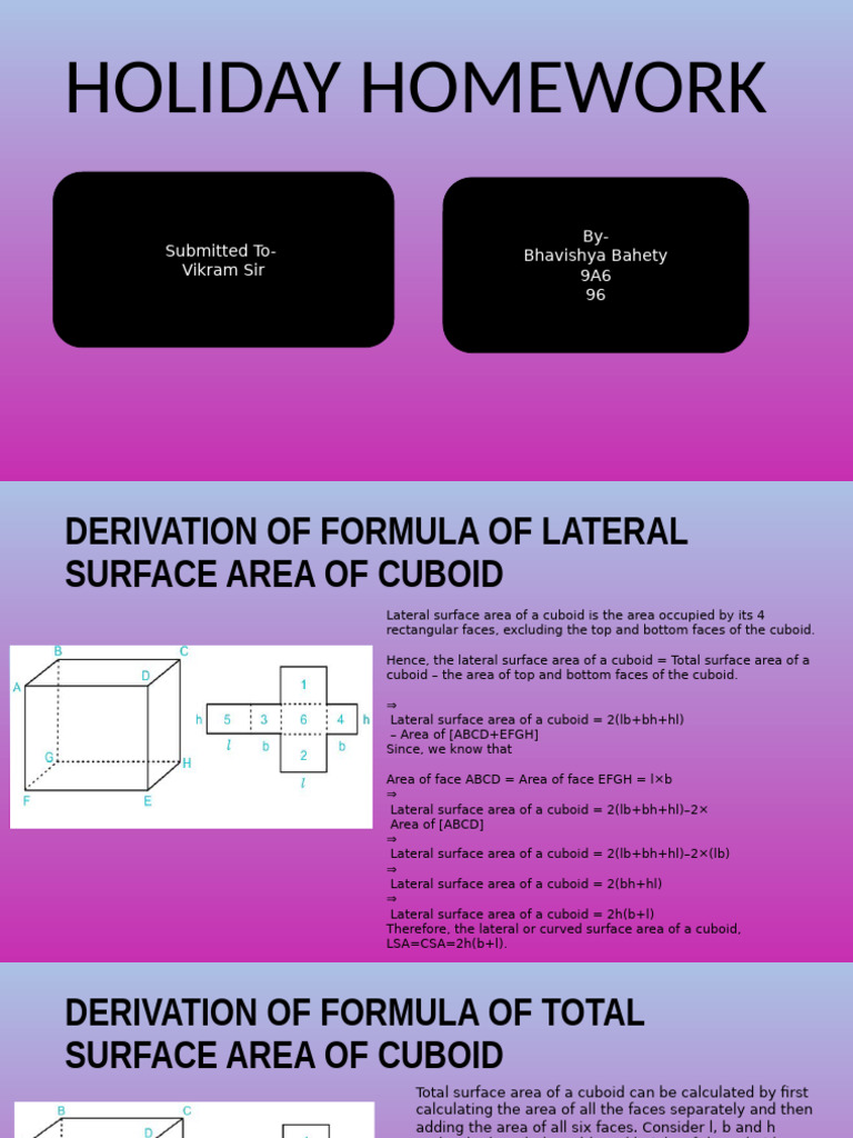 Lateral & Total Surface Area of Cuboid | PDF