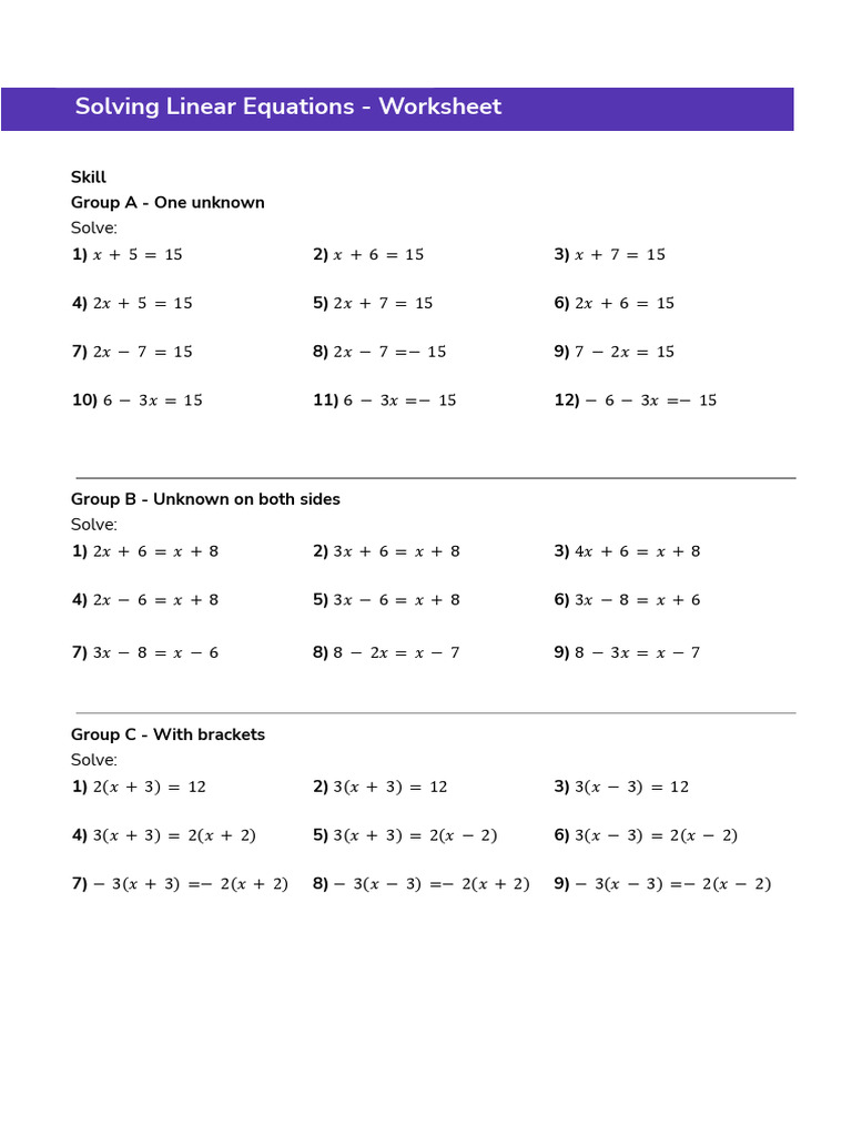 Solving Linear Equations 1 November | PDF | Equations | Area