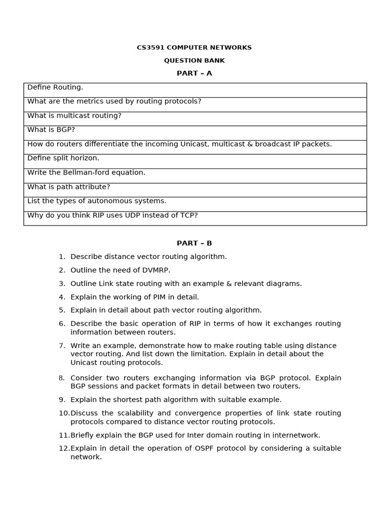 Cs3591 Computer Networks Question Bank | PDF