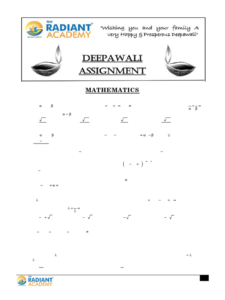 Maths Diwali Assigment - SC | PDF | Quadratic Equation | Numbers