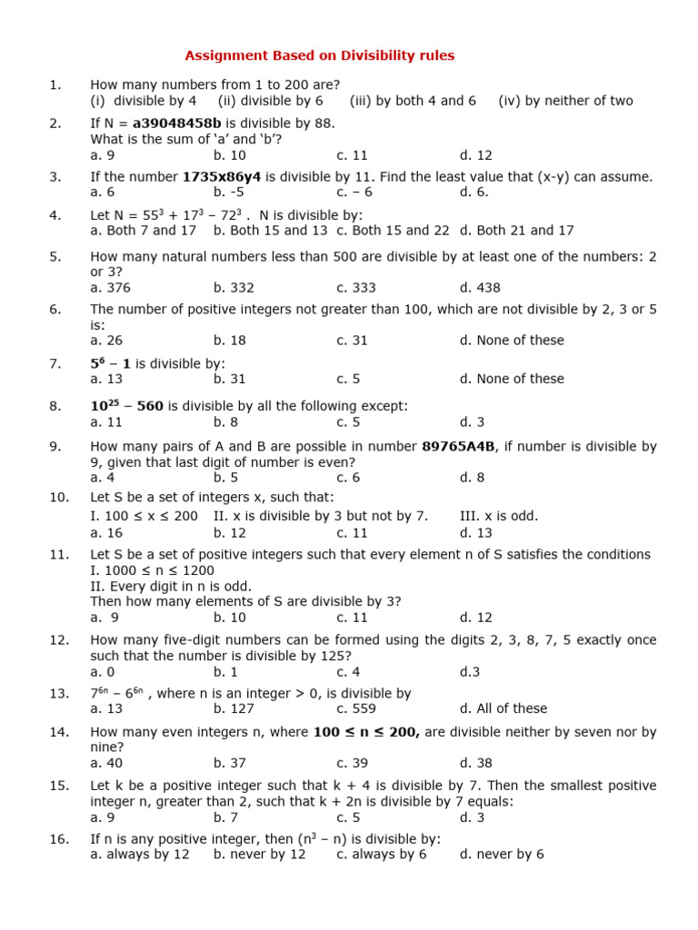 Assignment Based On Divisibility Rules | PDF | Numbers | Number Theory