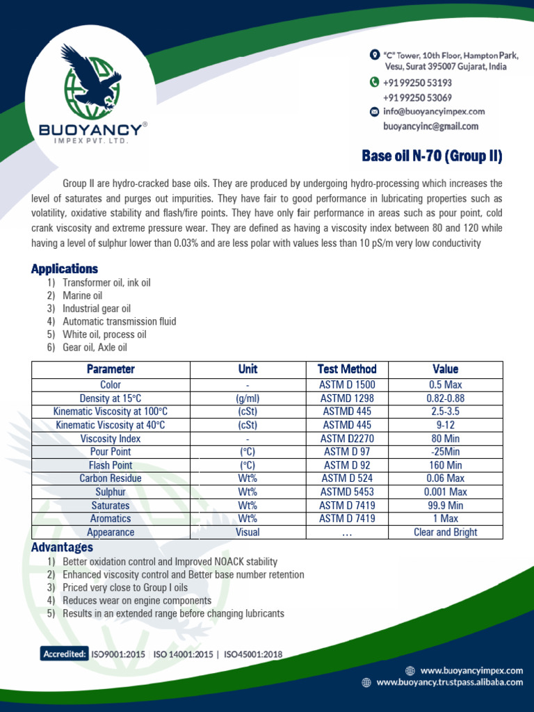 n70 Base Oil Group II | PDF | Chemical Substances | Liquids