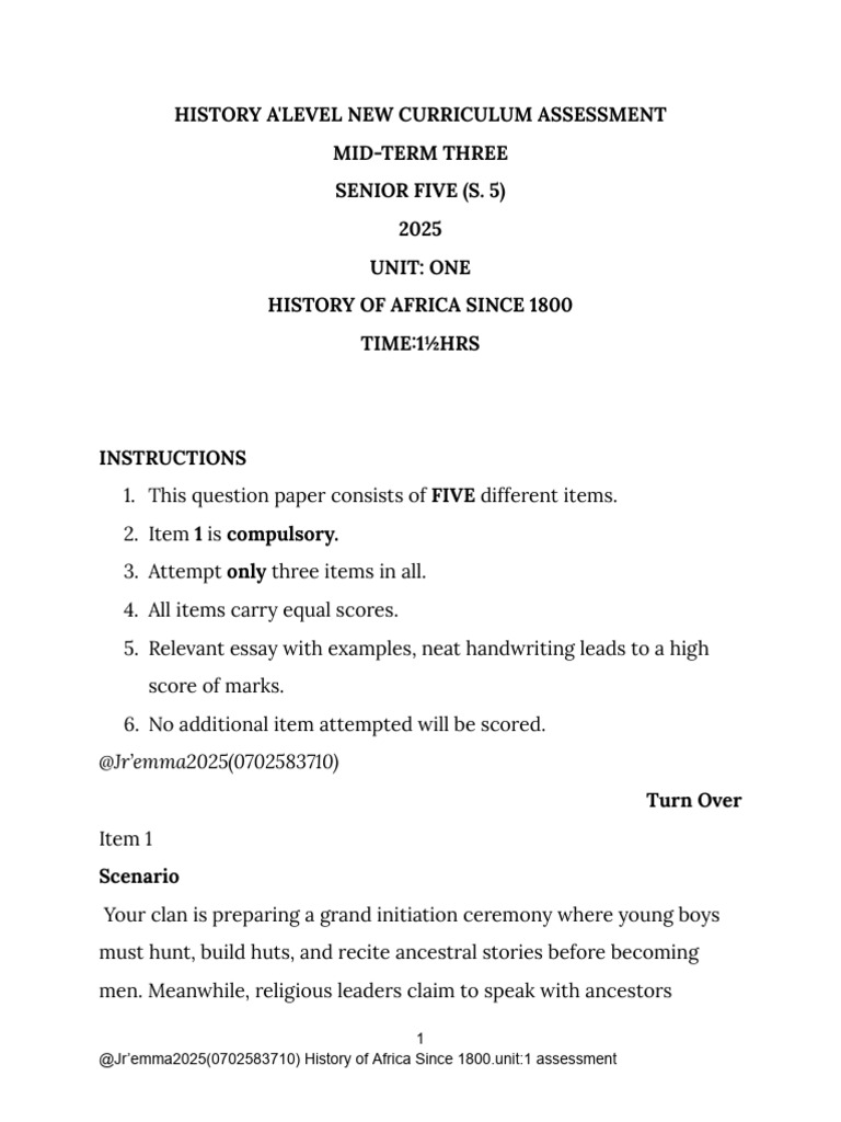 History A'level New Curriculum Assessment (1) Unit One | PDF | Africa