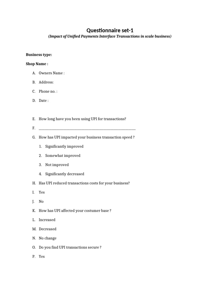 UPI Impact Questionnaire for Small Businesses | PDF