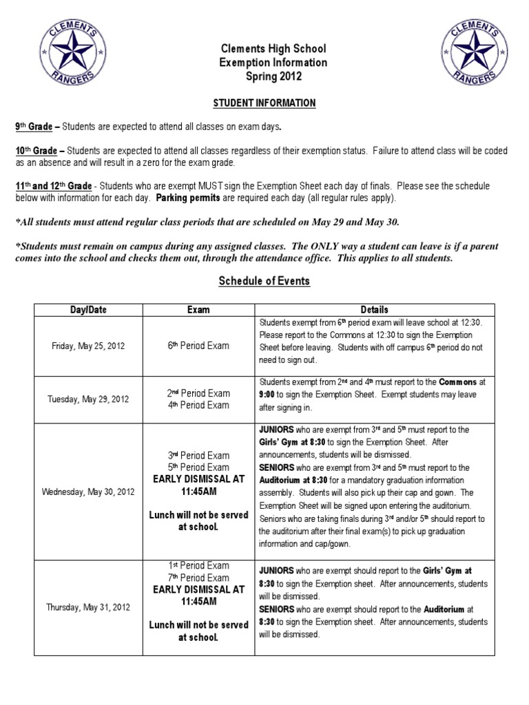 2012 Chs Exemption Day Activities Students | PDF