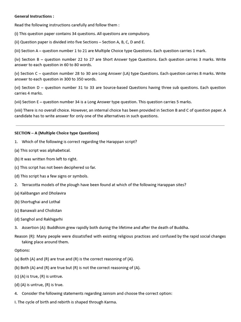 Class 12 History Half Yearly Paper 2024 | PDF