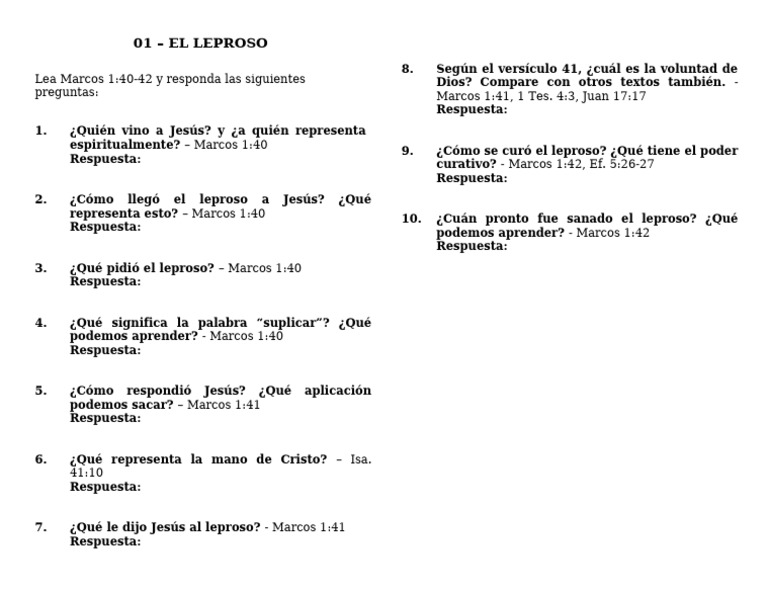 Leproso y Sanación en Marcos 1:40-42 | PDF