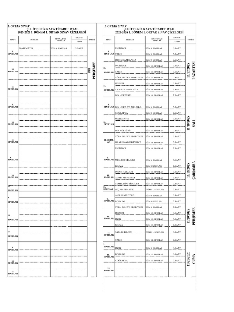 Sinav Programi-1 | PDF